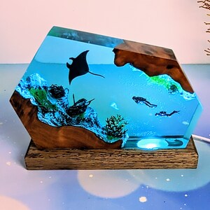 Stingray and Diver Wood Resin Lights, Resin Art Lights, Clear Crystal ...