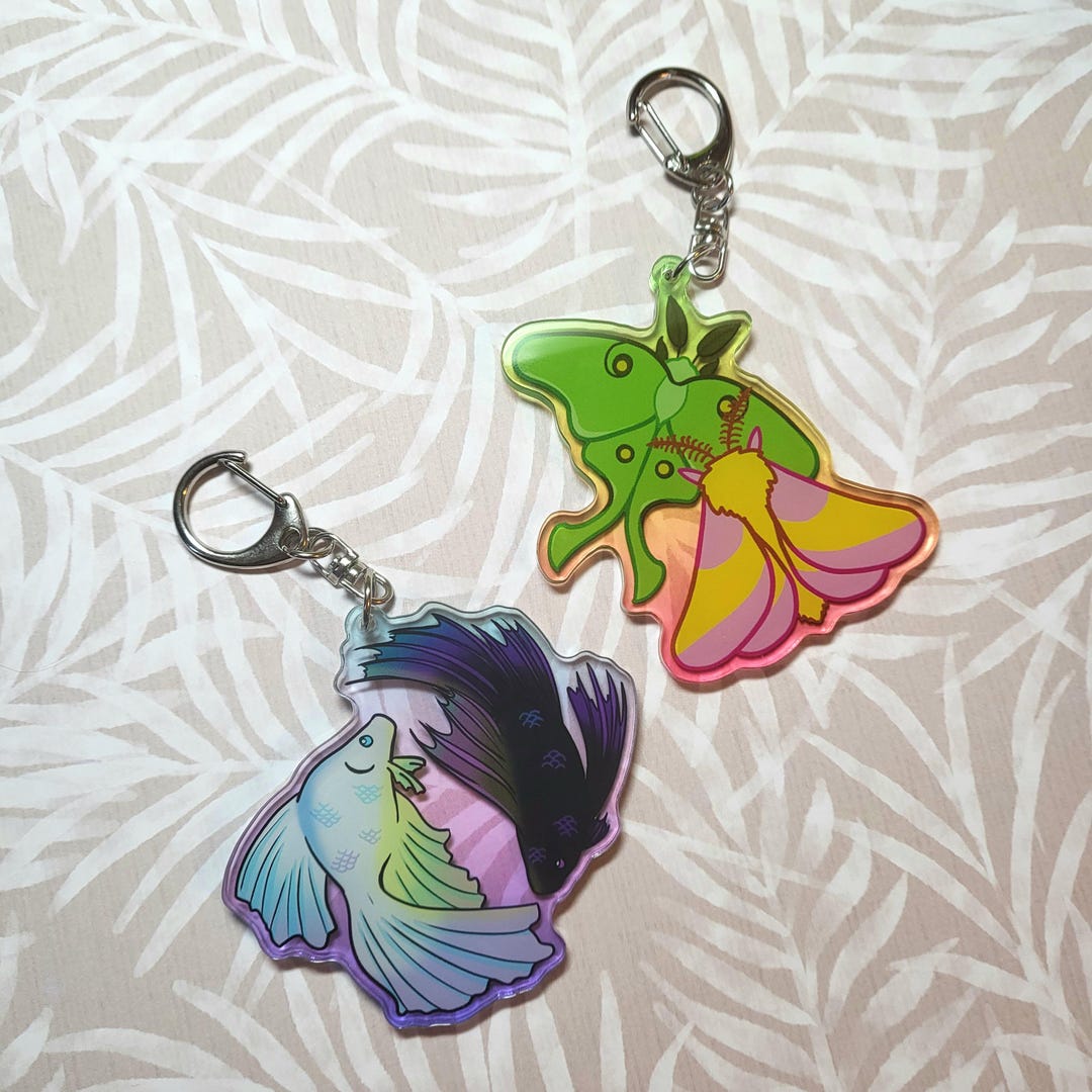 Betta Fish Rosy Maple Lunar Moth Keychain Charm - Etsy