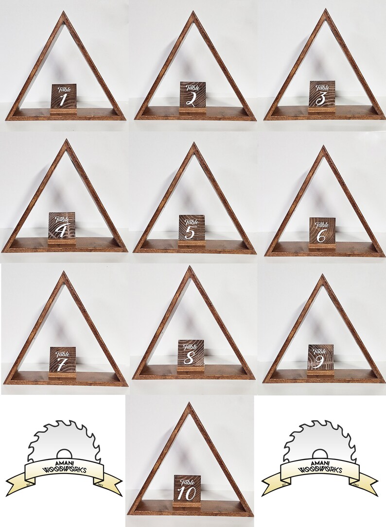 Set of 10 Triangle Centerpiece With Table Numbers - Triangle Wedding ...