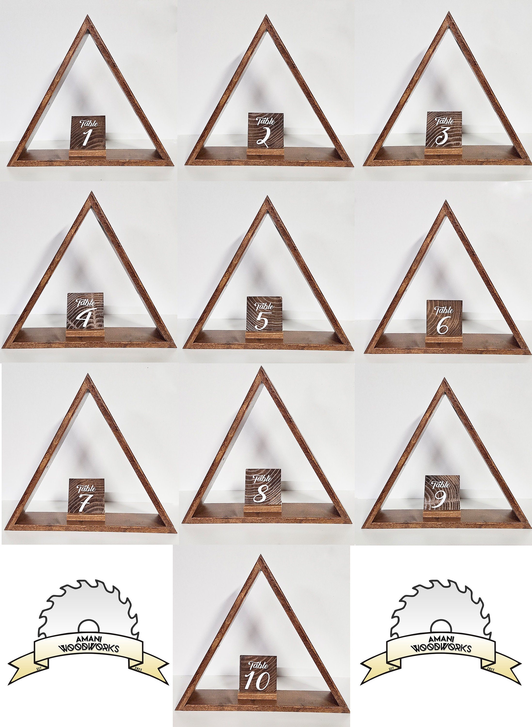 Set of 10 Triangle Centerpiece With Table Numbers - Triangle Wedding ...