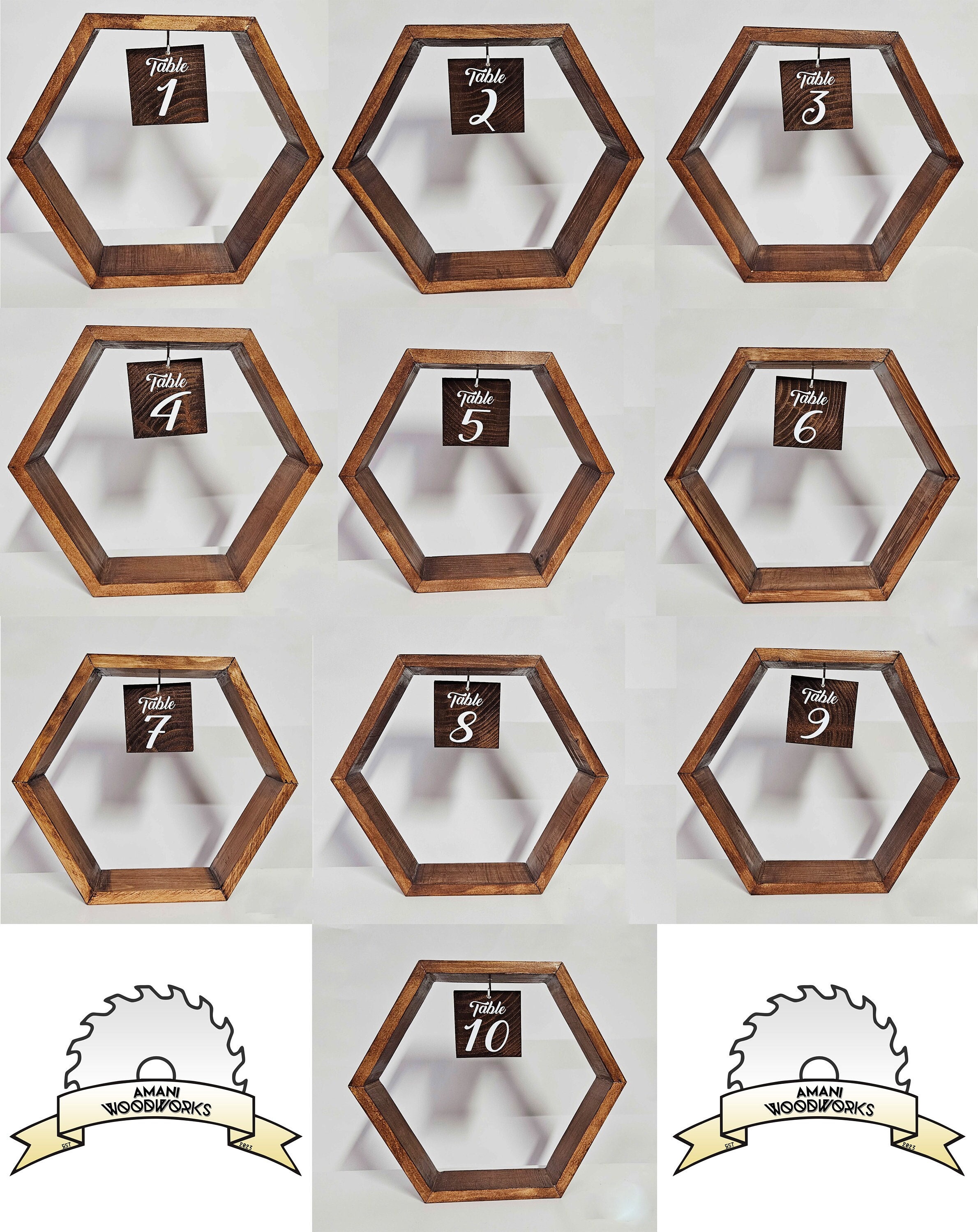 Set of 10 Hexagon Centerpiece With Table Numbers - Hexagon Wedding ...