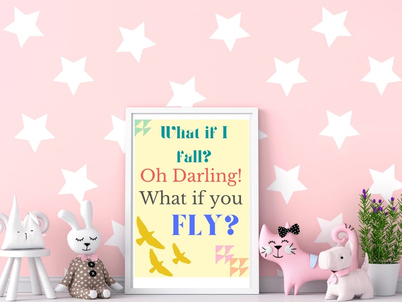 What If I Fall Kids Printable Wall Art Inspiring Kids Room - Etsy