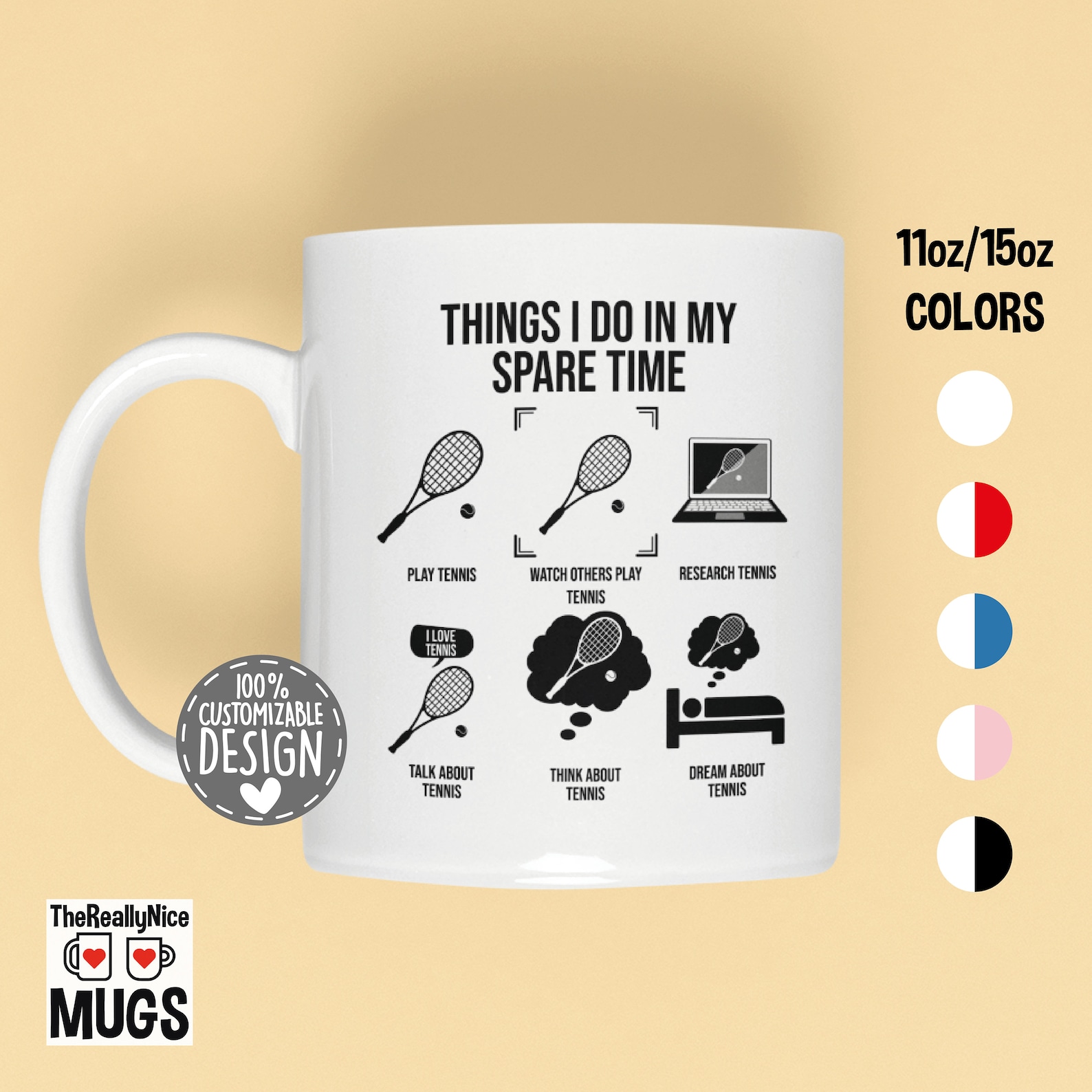 Funny Tennis Mug Tennis Player Gift, Things I Do in My Spare Time ...