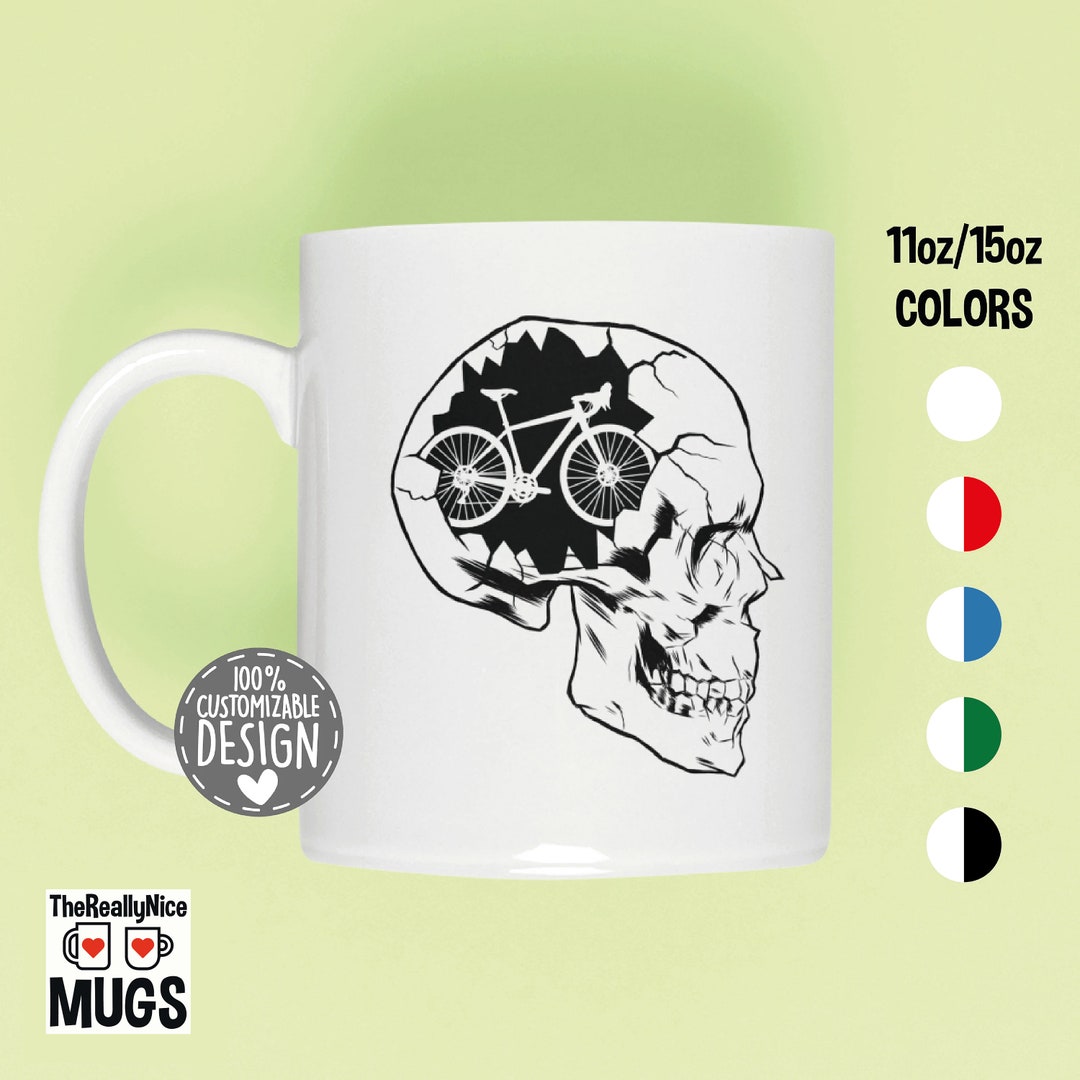 Bicycle Mug | Thinking About Cycling, Cyclist Gift, Bike Skull ...