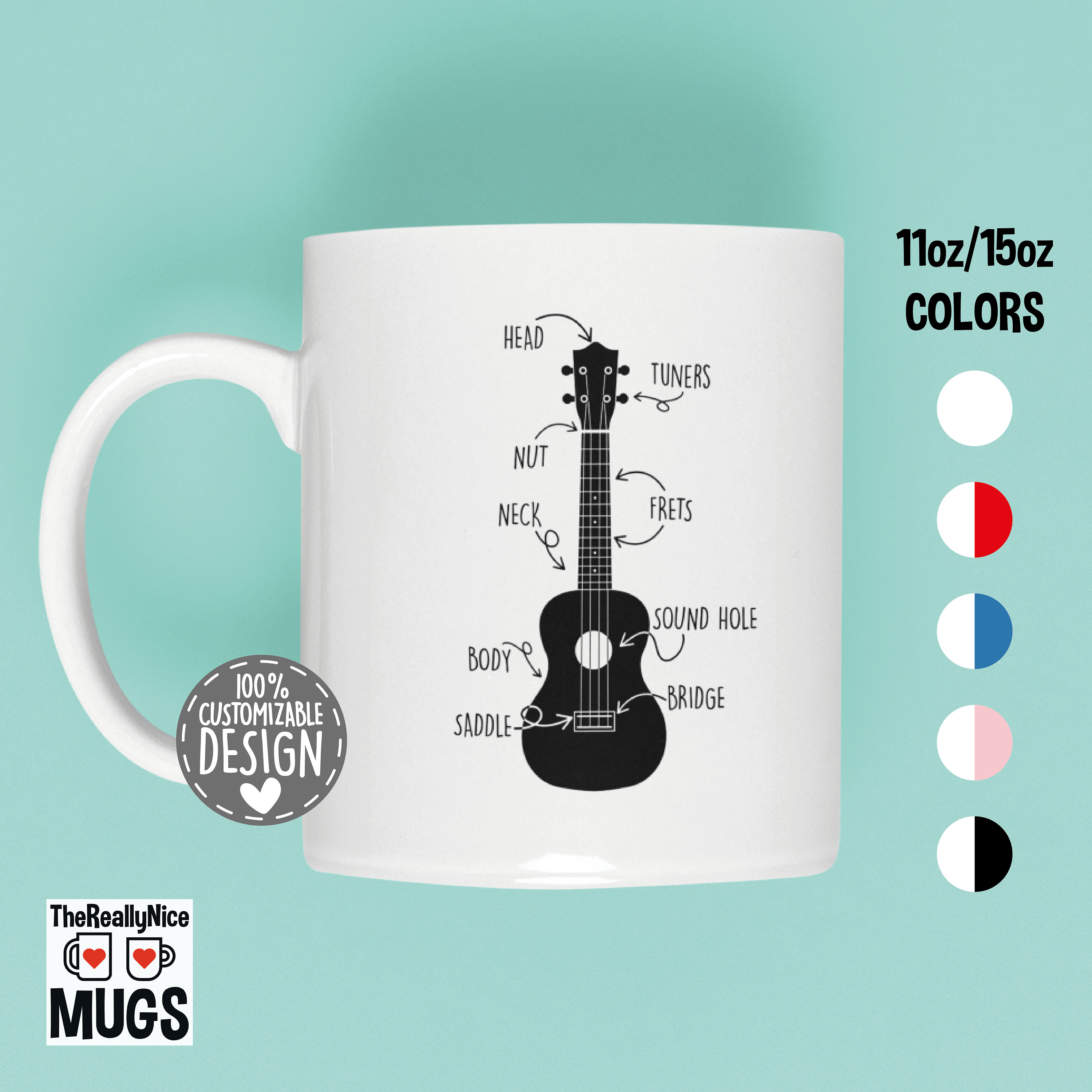 Ukulele Player Mug Uke Anatomy, Musician Cup, Music Teacher Mug ...