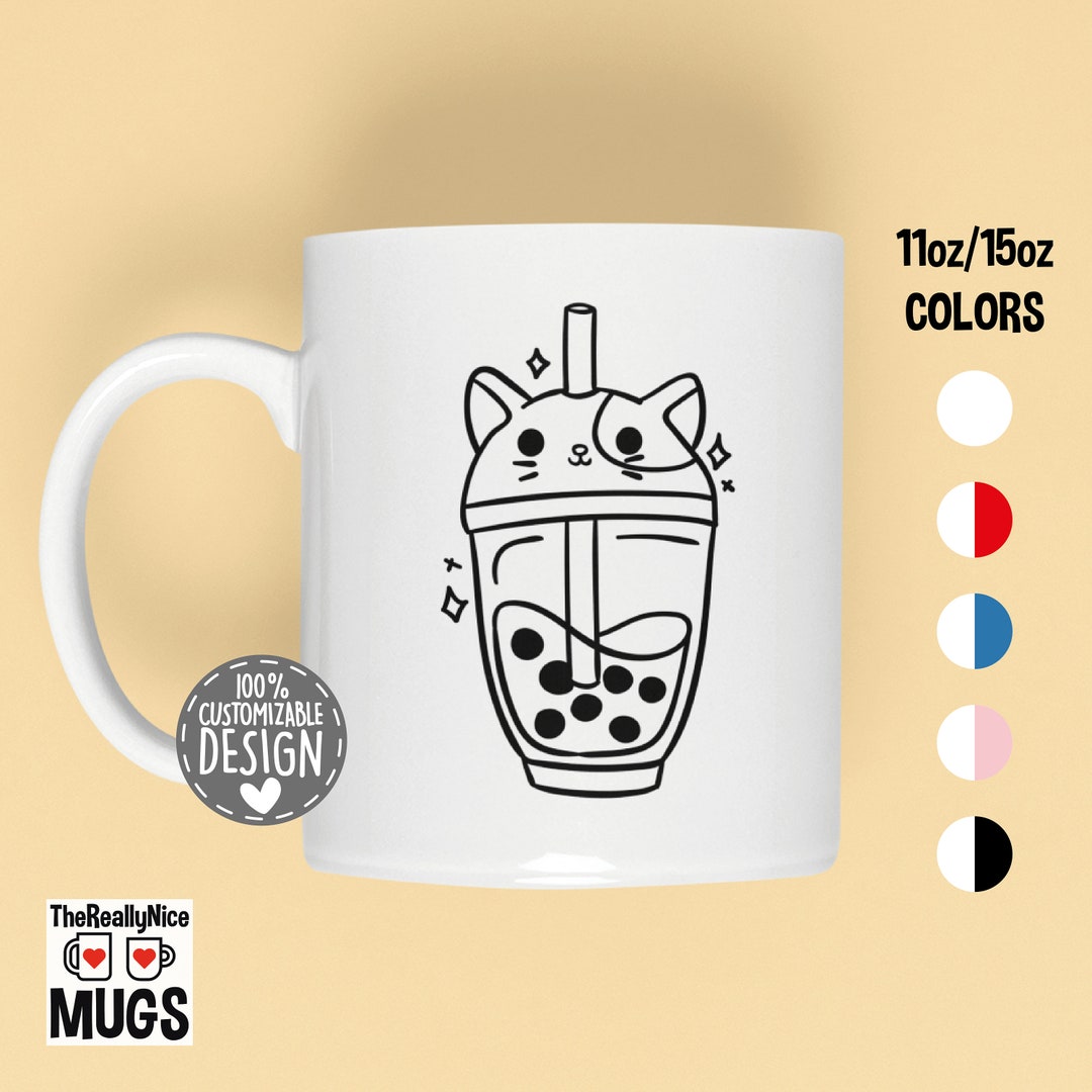 Bubble Tea Cat Mug Boba Tea Gift, Bubble Tea Animal Mug, Boba Milk Gift ...