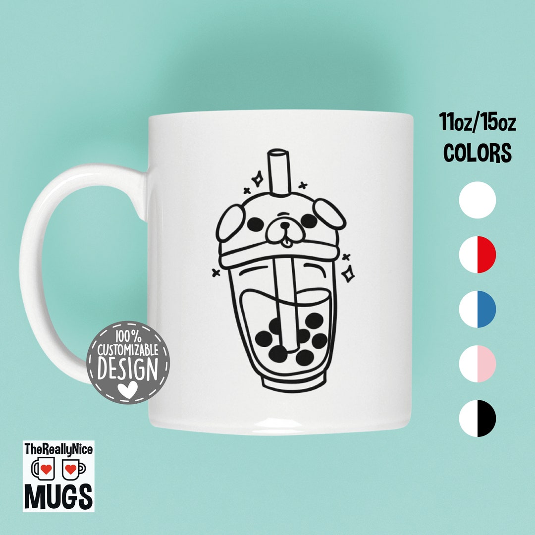 Bubble Tea Pug Mug Boba Tea Gift, Bubble Tea Dog Mug, Boba Milk Gift ...