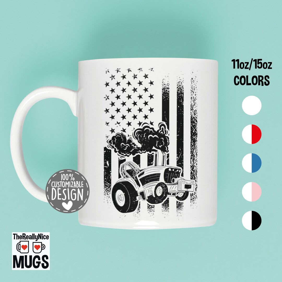 American Tractor Pulling Mug | US Flag Tractor Gift - Etsy