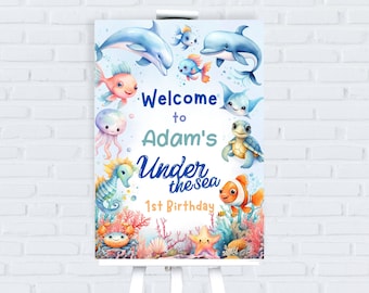 Editable Under the Sea Welcome Sign Deep Sea Creatures Boy Birthday ...