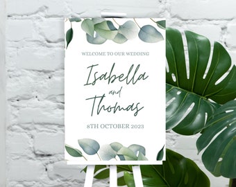 Editable Wedding Welcome Sign Template, Greenery Welcome Poster ...