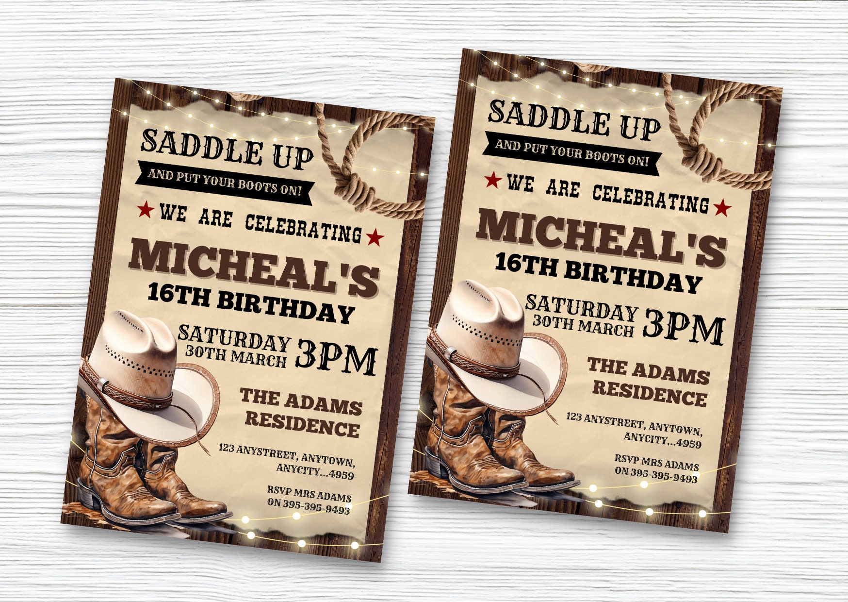 Editable Country Western Invitation Cowboy Birthday Invite Rustic Wood ...