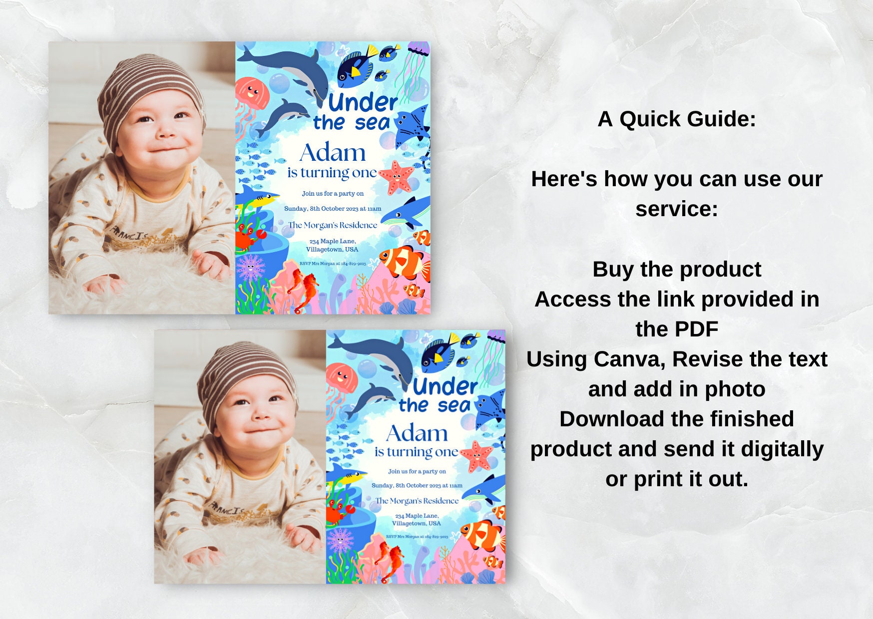 Editable Electronic Under the Sea Birthday Invitation, Digtal Editable ...