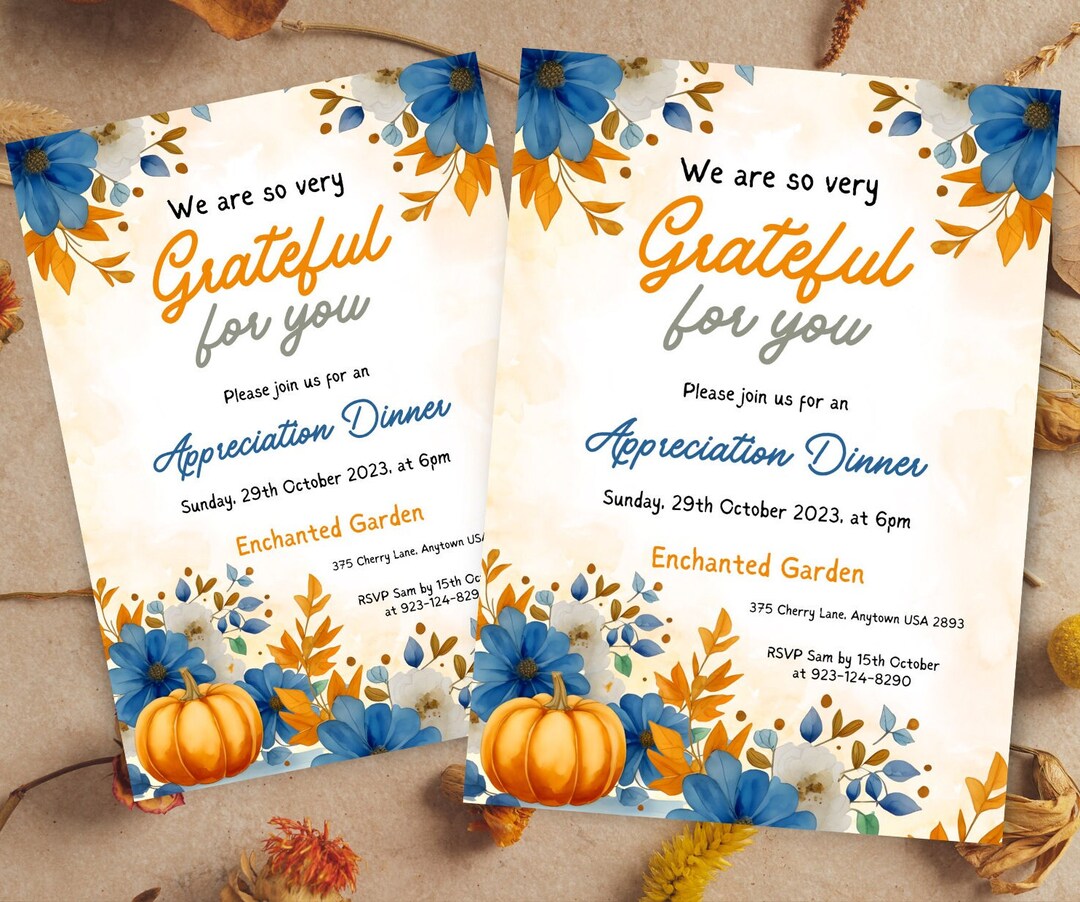 Appreciation Invitation Grateful for You Teacher Staff Invite Pumpkin ...