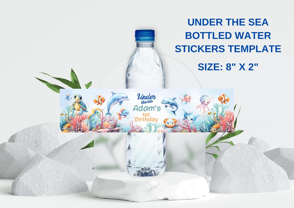 Editable Under the Sea Water Bottle Label: Ocean Party Sticker (digital ...