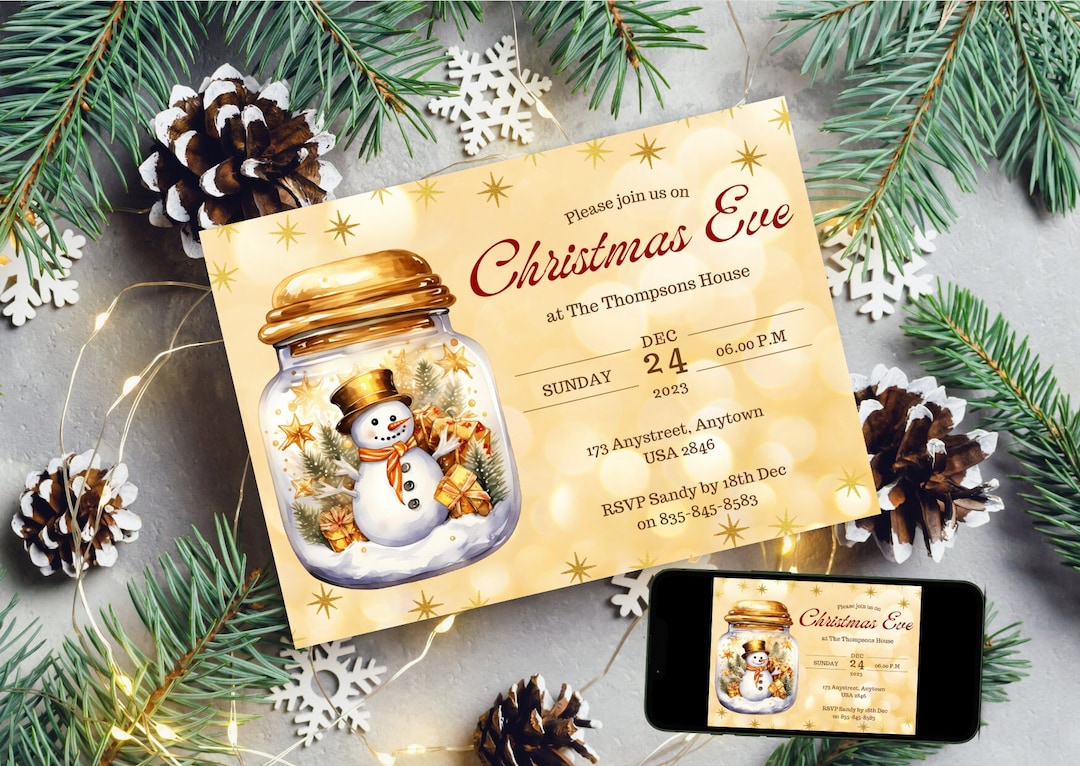 Christmas Eve Invitation, Gold Christmas Invite, Christmas Eve Party ...