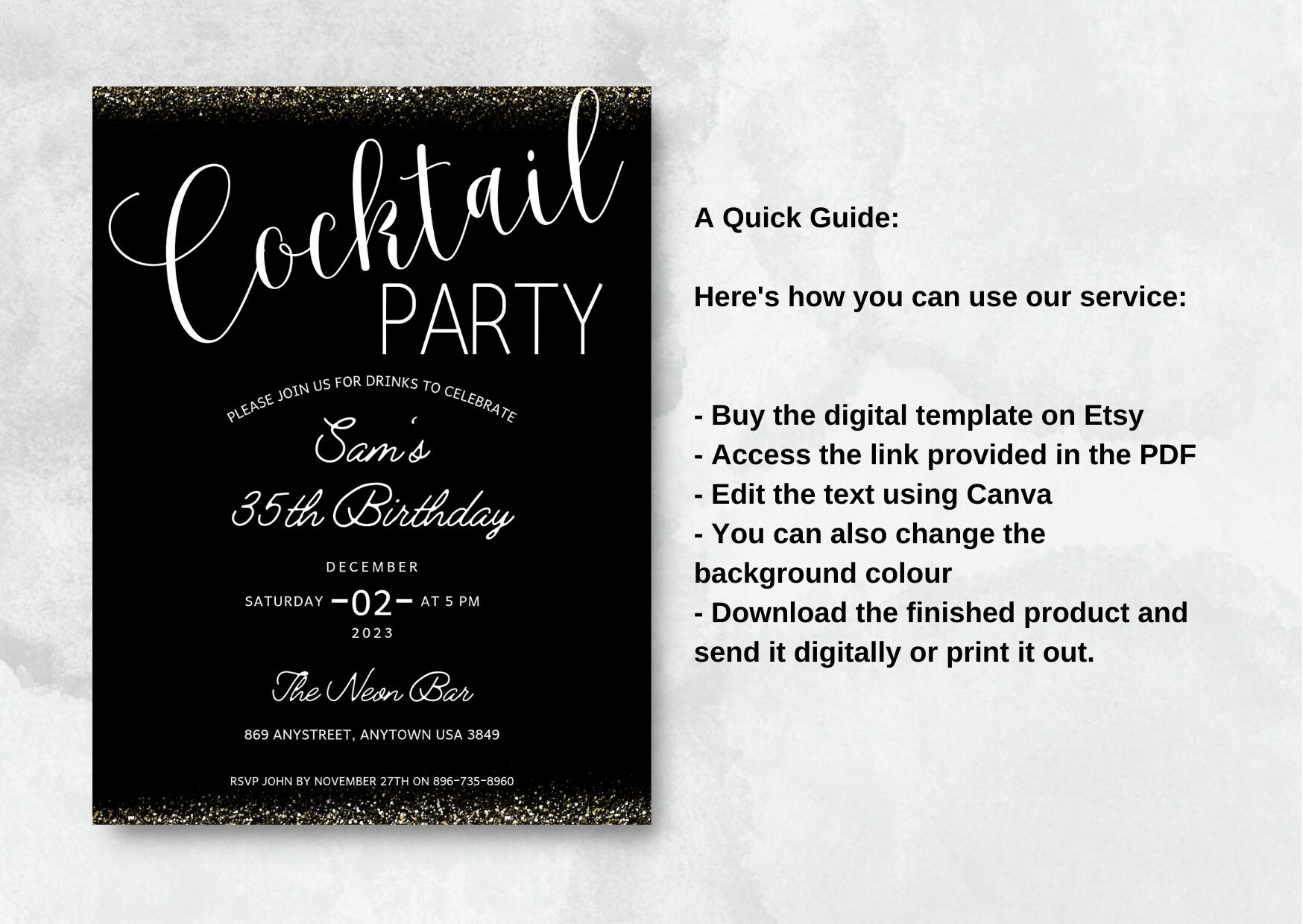 Cocktail Party Invitation Template, Printable Drinks Invite, Editable ...