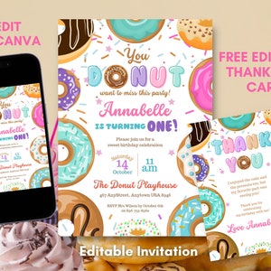 Editable Donut Birthday Invitation Donut Invite Birthday Party ...