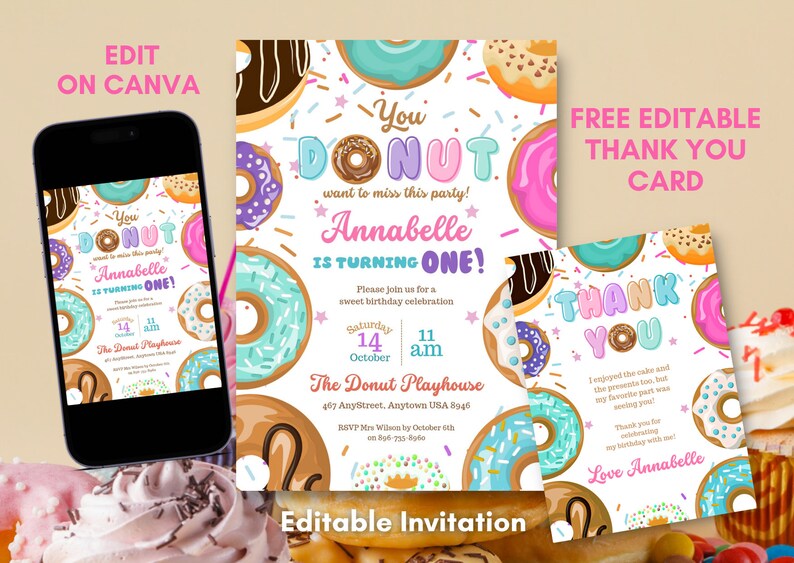 Editable Donut Birthday Invitation Donut Invite Birthday Party - Etsy