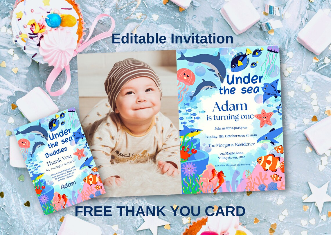 Editable Electronic Under the Sea Birthday Invitation, Digtal Editable ...