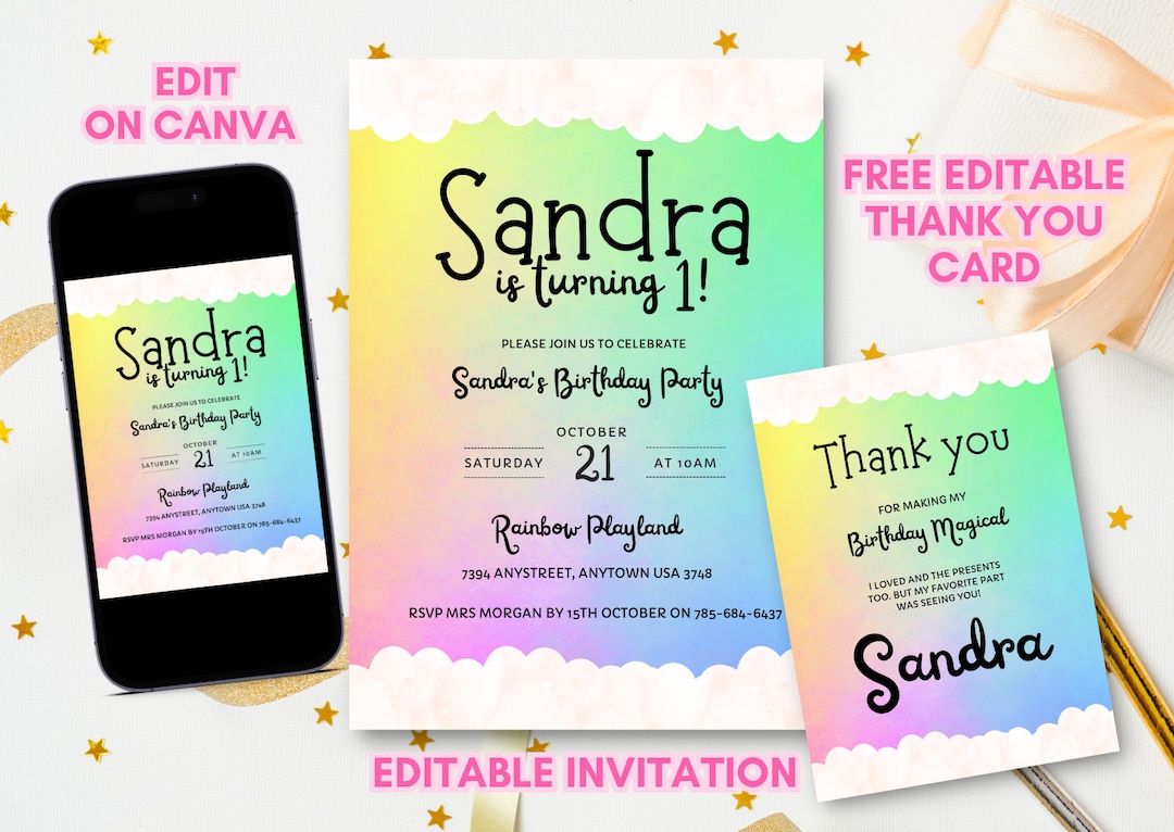 DIY Digital Colorful Party Invitation, Electronic Birthday Invite All ...