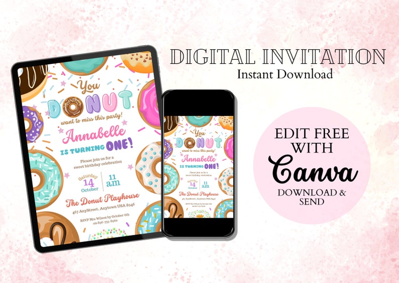 Editable Donut Birthday Invitation Donut Invite Birthday Party ...