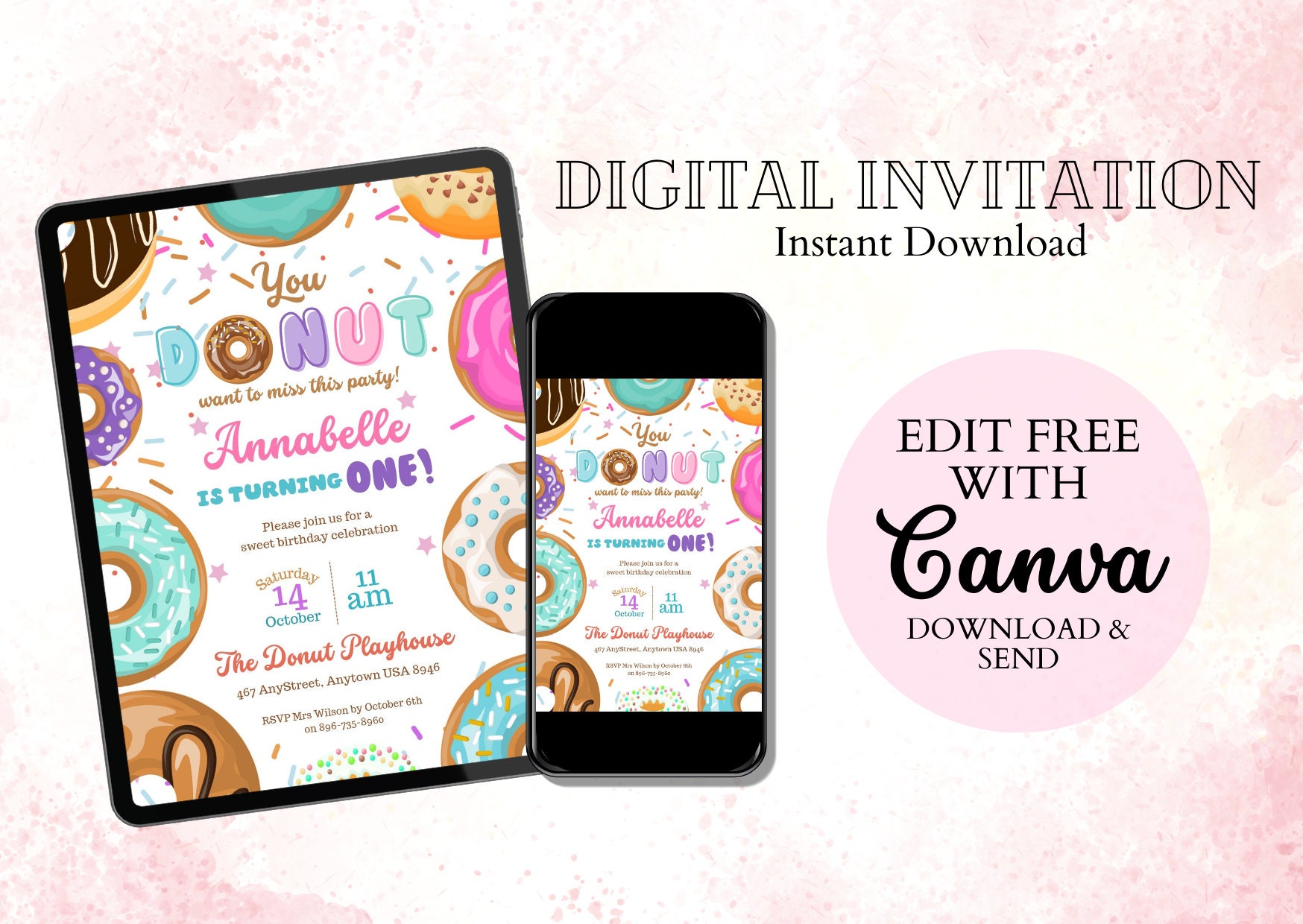 Editable Donut Birthday Invitation Donut Invite Birthday Party - Etsy
