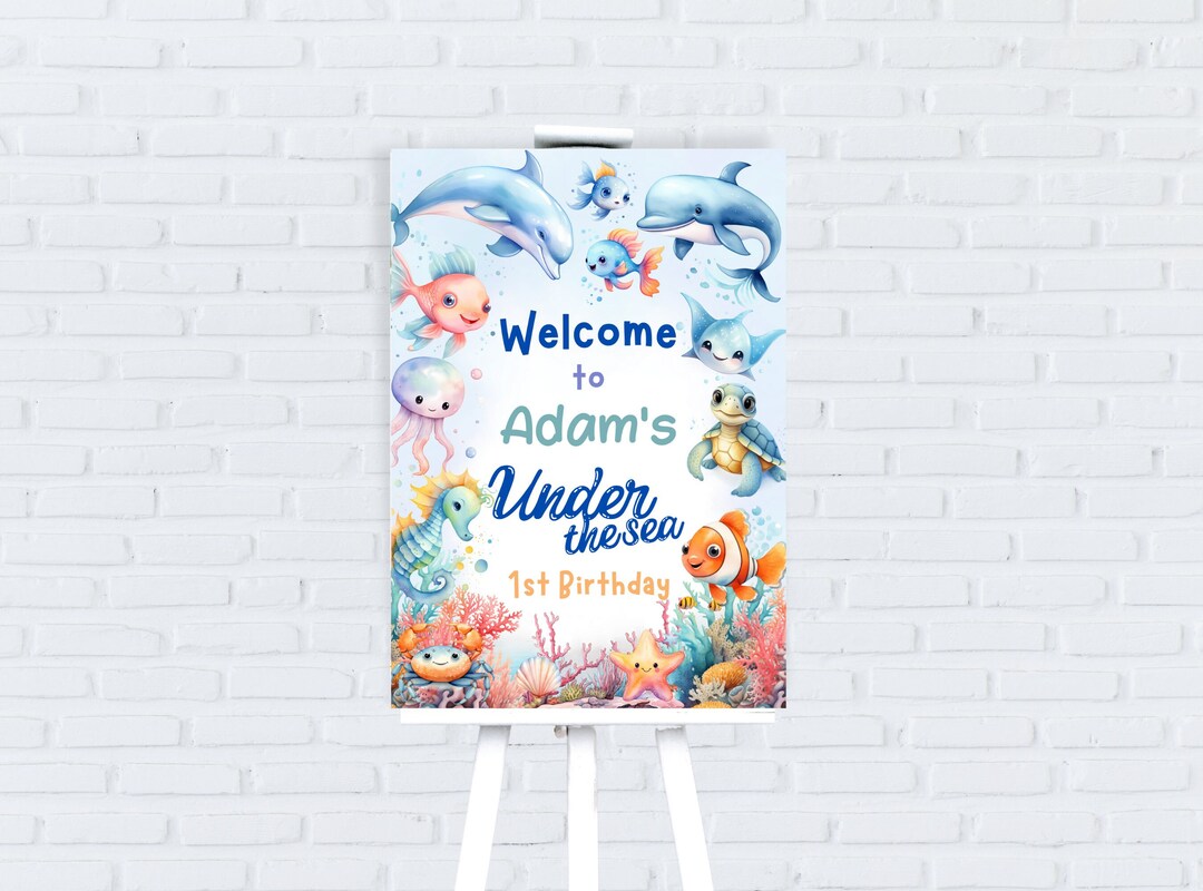Editable Blue Under the Sea Birthday Welcome Sign, Instant Download ...