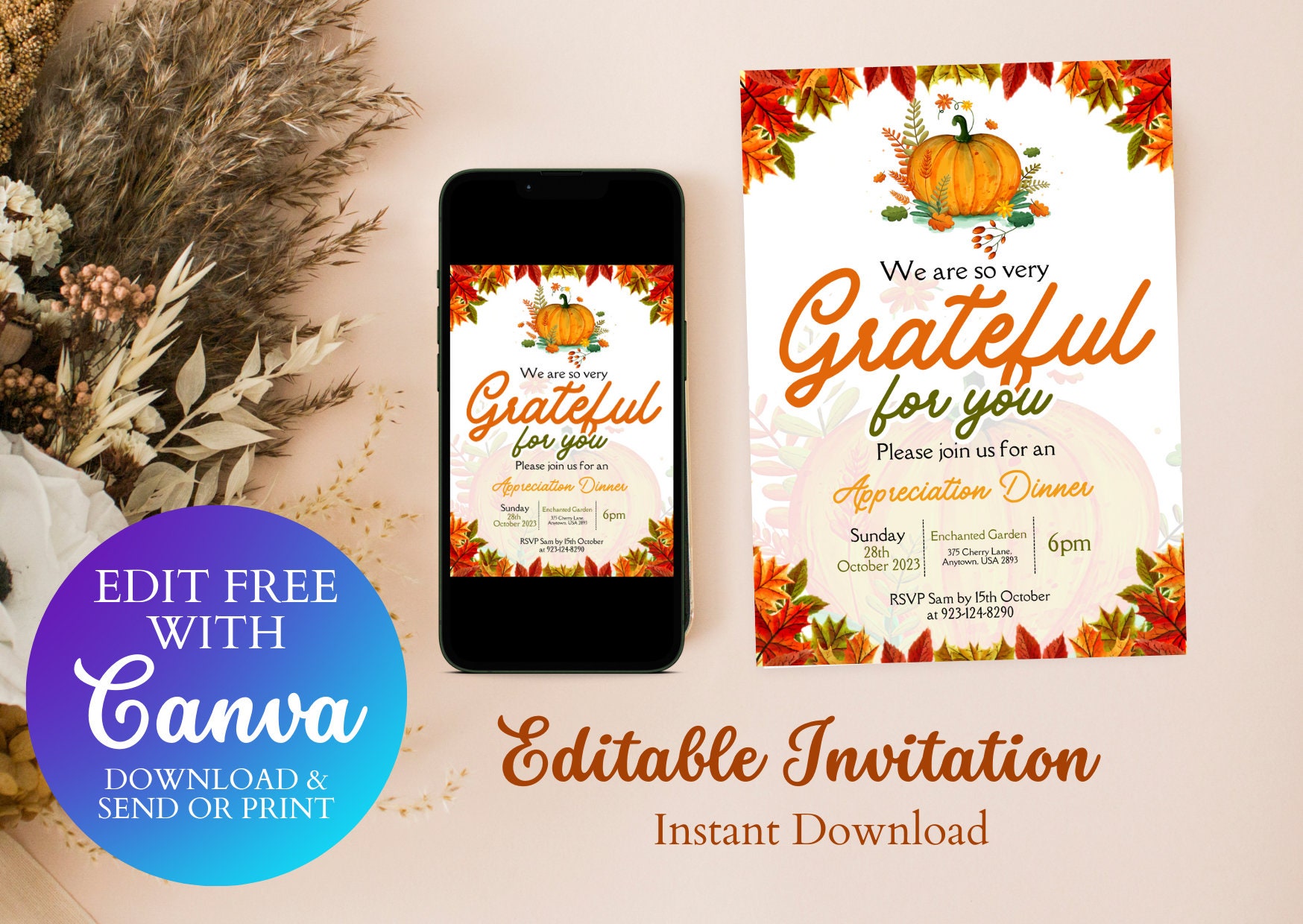 Fall Appreciation Invitation Grateful for You Teacher Staff Invitation ...