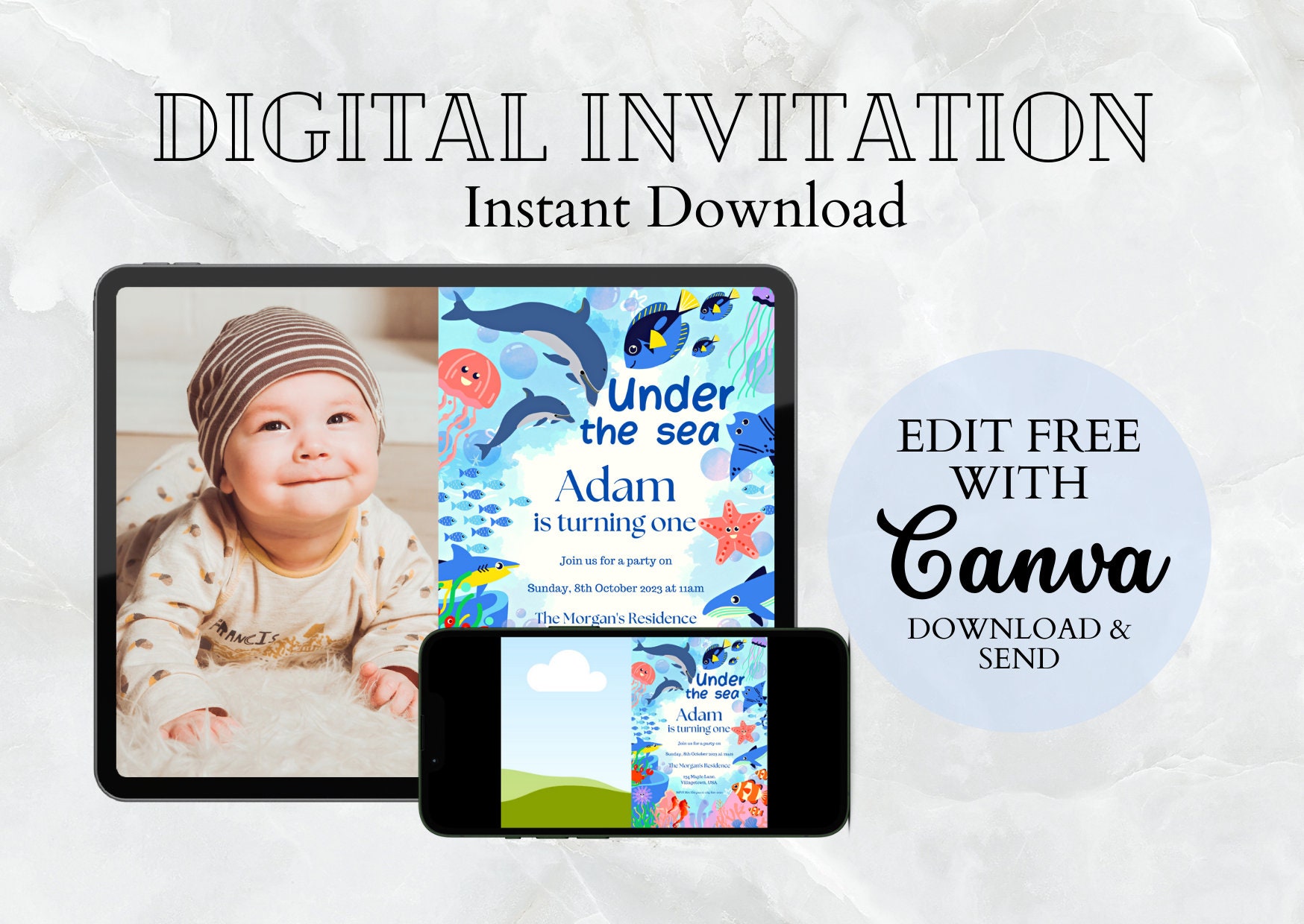 Editable Electronic Under the Sea Birthday Invitation, Digtal Editable ...