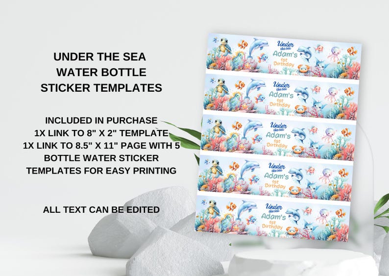 Editable Under the Sea Water Bottle Label: Ocean Party Sticker (digital ...