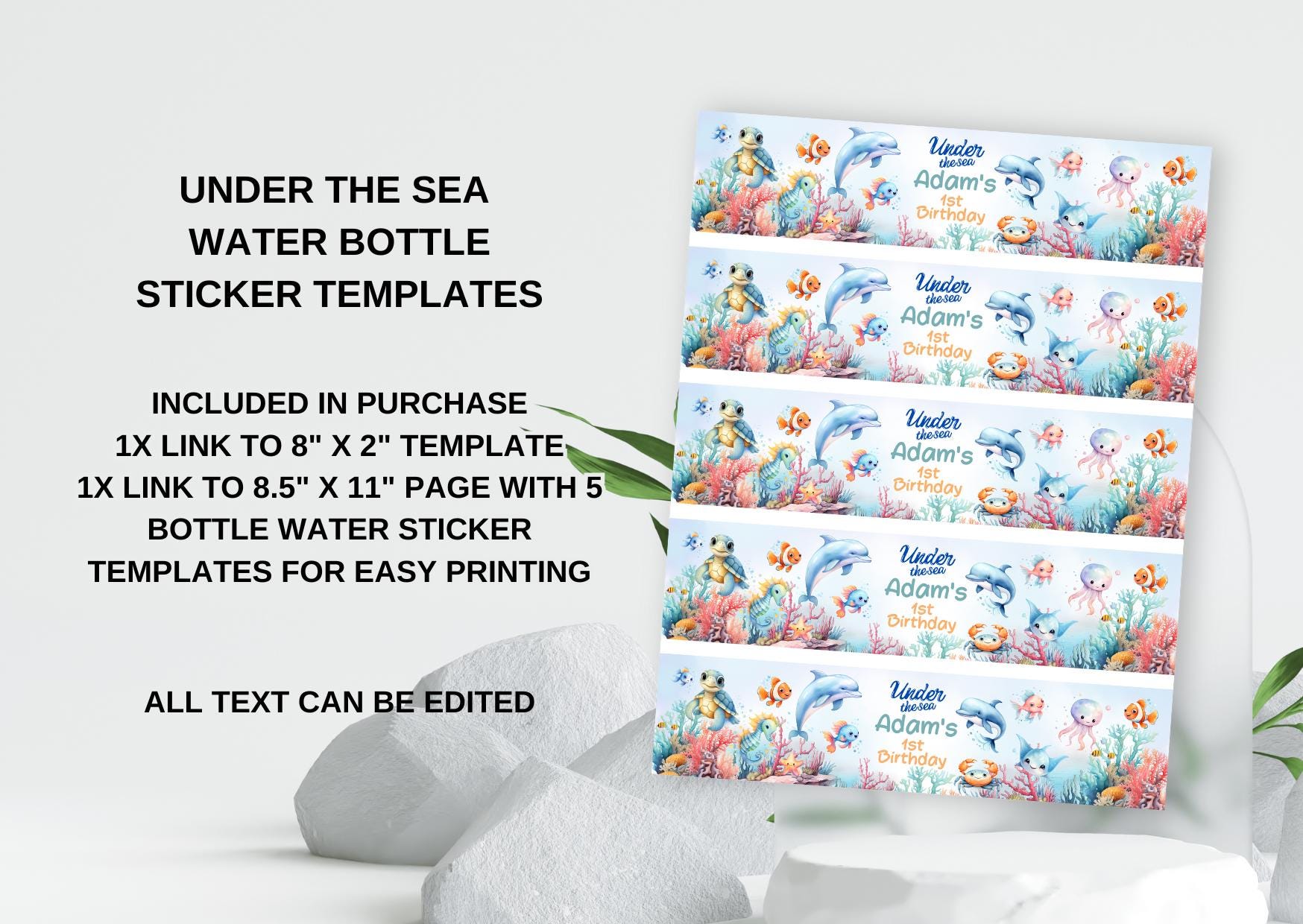 Editable Under the Sea Water Bottle Label: Ocean Party Sticker (digital ...