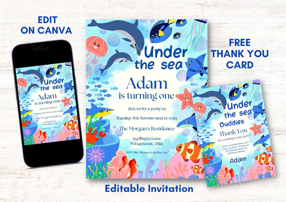 Editable Under the Sea Birthday Invitation, Editable Sea Creatures Text ...