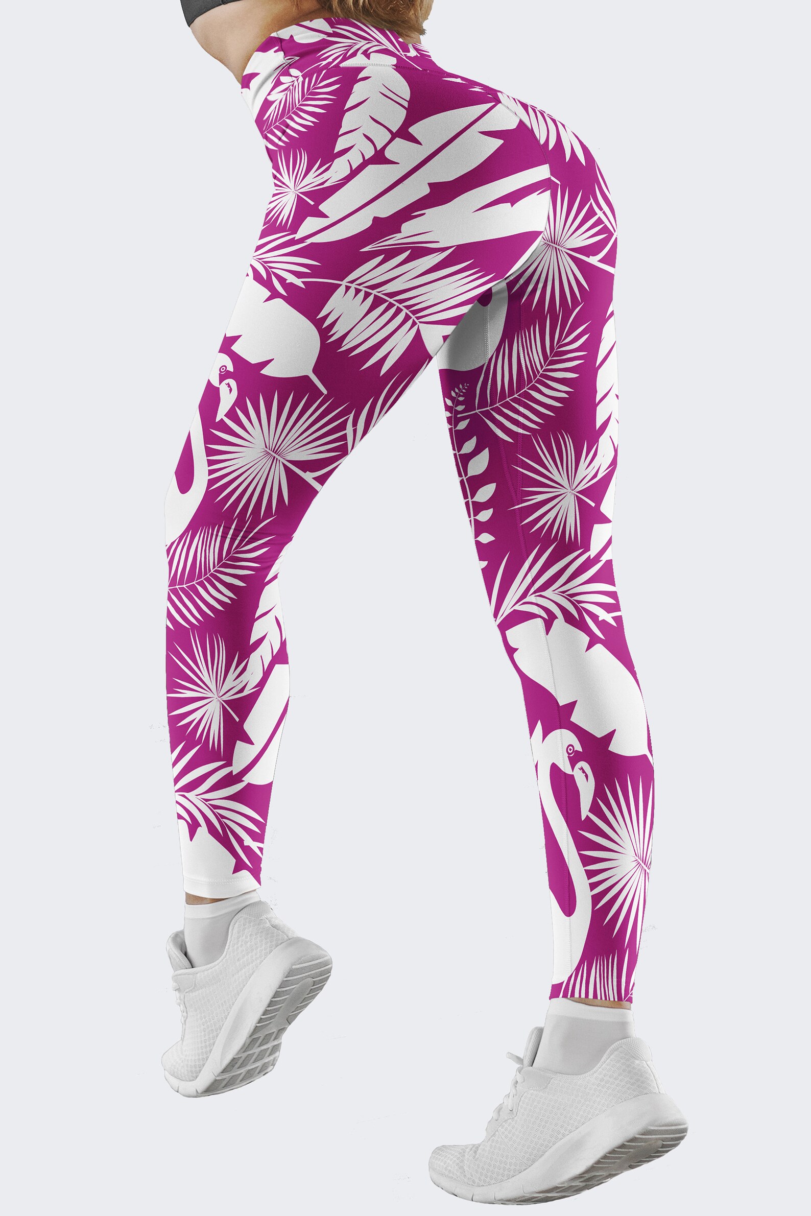 Pattern Flamingo Footless Leggings, Stretchable Cyclyng Leggings Leafy ...