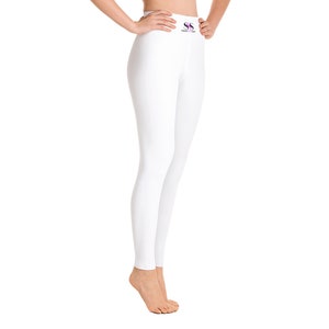 White High Waisted Leggings, White Yoga Pants, White Workout Pants ...