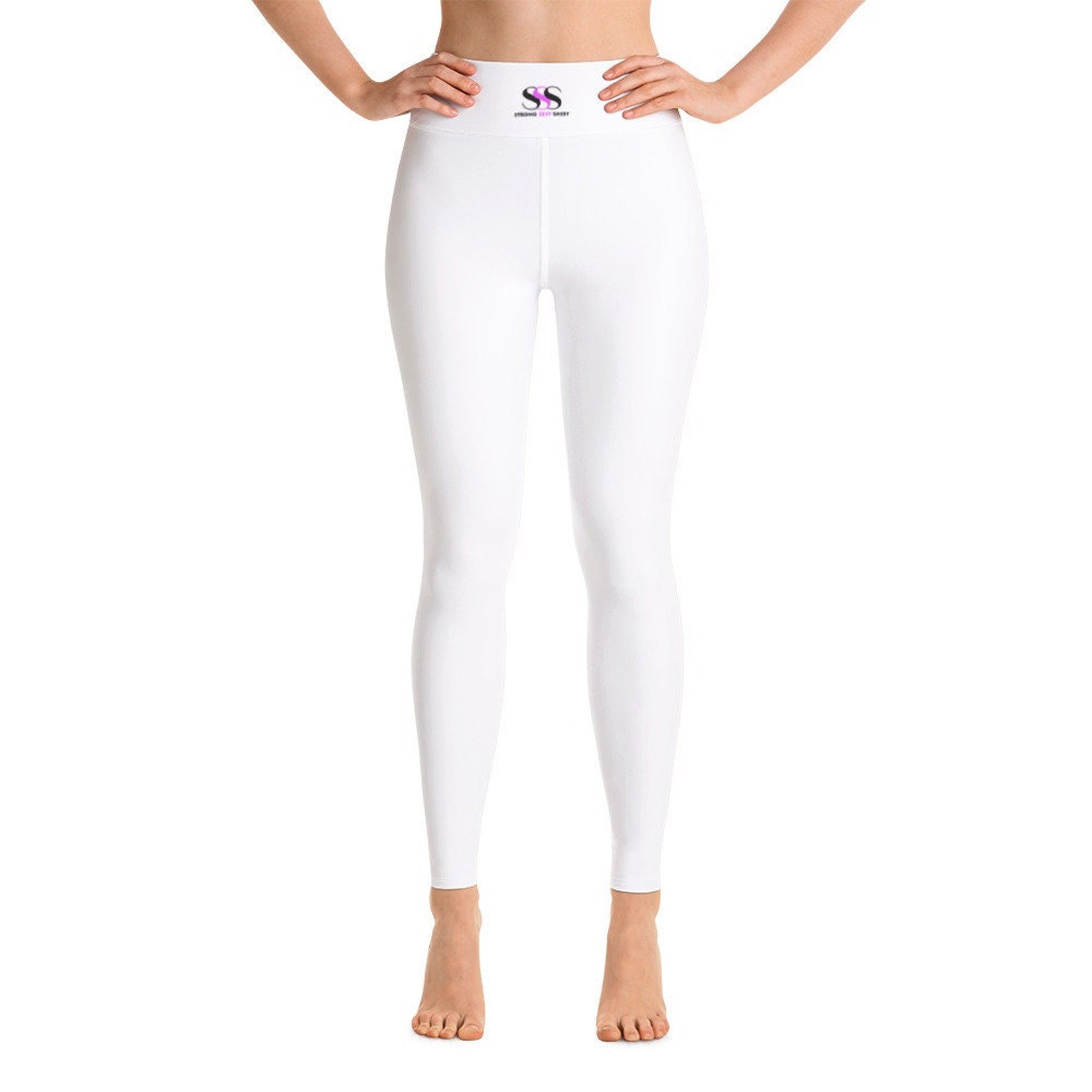 White High Waisted Leggings, White Yoga Pants, White Workout Pants ...