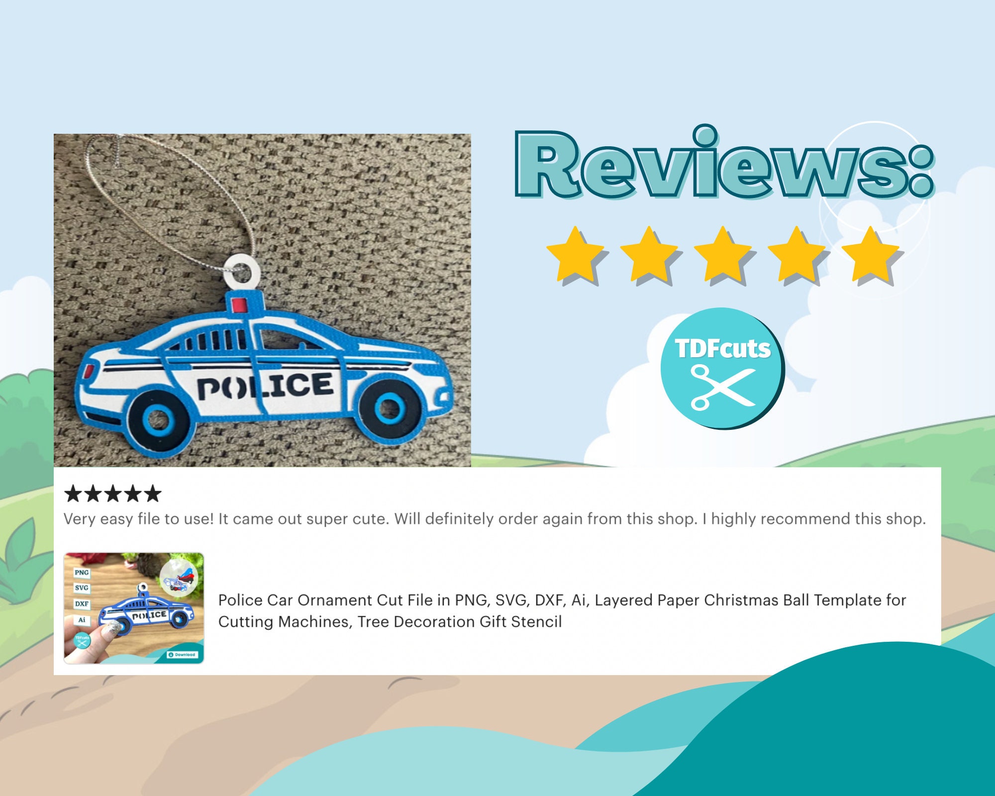 Police Car Ornament Cut File in PNG, SVG, DXF, Ai, Layered Paper ...