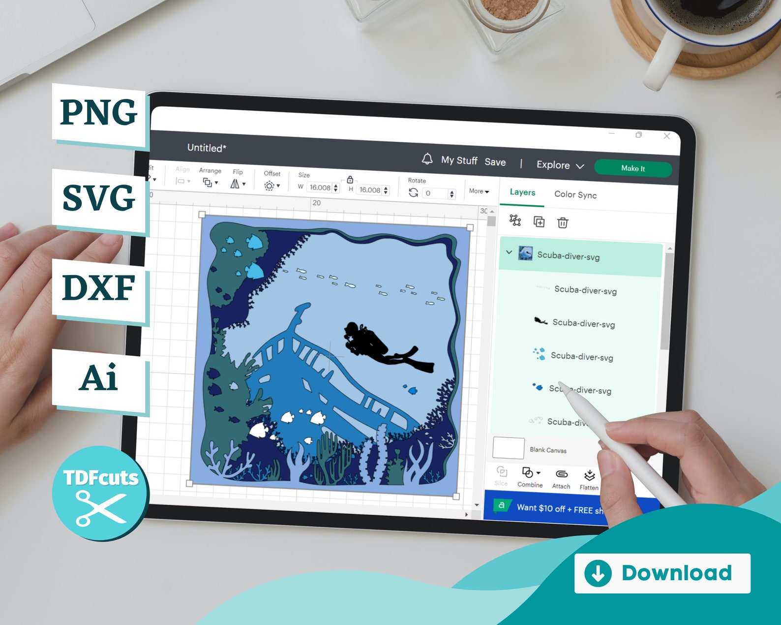 Scuba Diving Ocean Scene Template Cut File in PNG SVG DXF - Etsy Canada