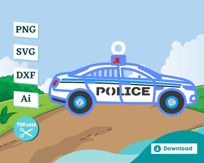 Police Car Ornament Cut File in PNG, SVG, DXF, Ai, Layered Paper ...