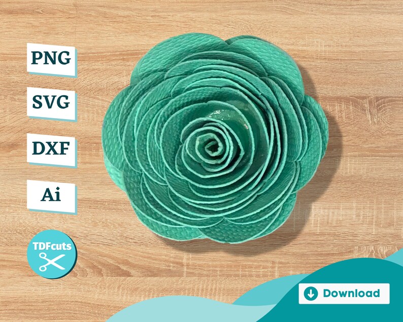 Round Petal Paper Rose Cut File in PNG SVG DXF Ai - Etsy