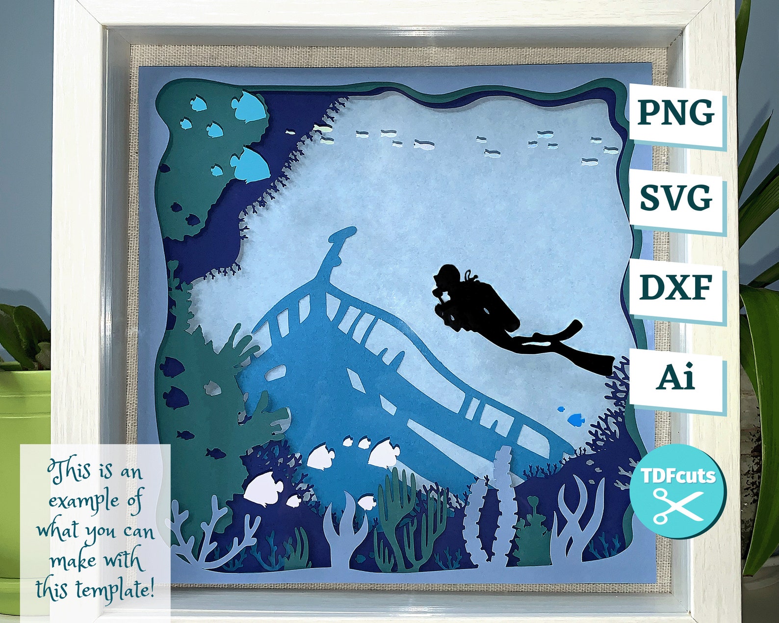 Scuba Diving Ocean Scene Template Cut File in PNG, SVG, DXF, Ai ...
