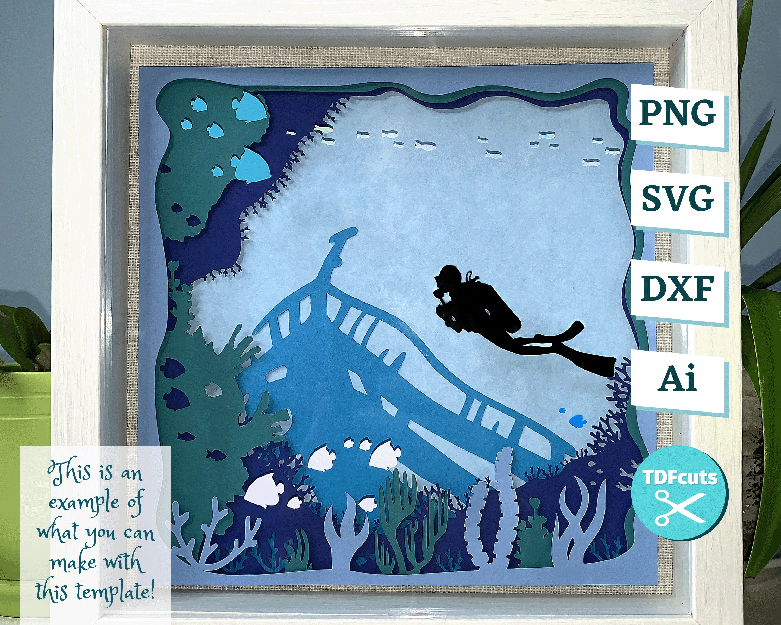 Scuba Diving Ocean Scene Template Cut File in PNG, SVG, DXF, Ai ...