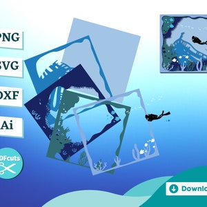 Scuba Diving Ocean Scene Template Cut File in PNG, SVG, DXF, Ai ...