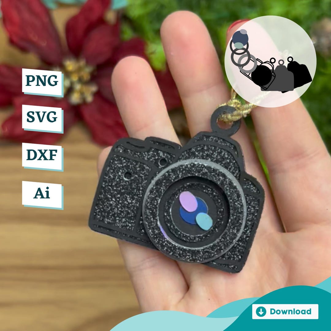 Photo Camera Ornament Cut File in PNG, SVG, DXF, Ai, Layered Paper ...
