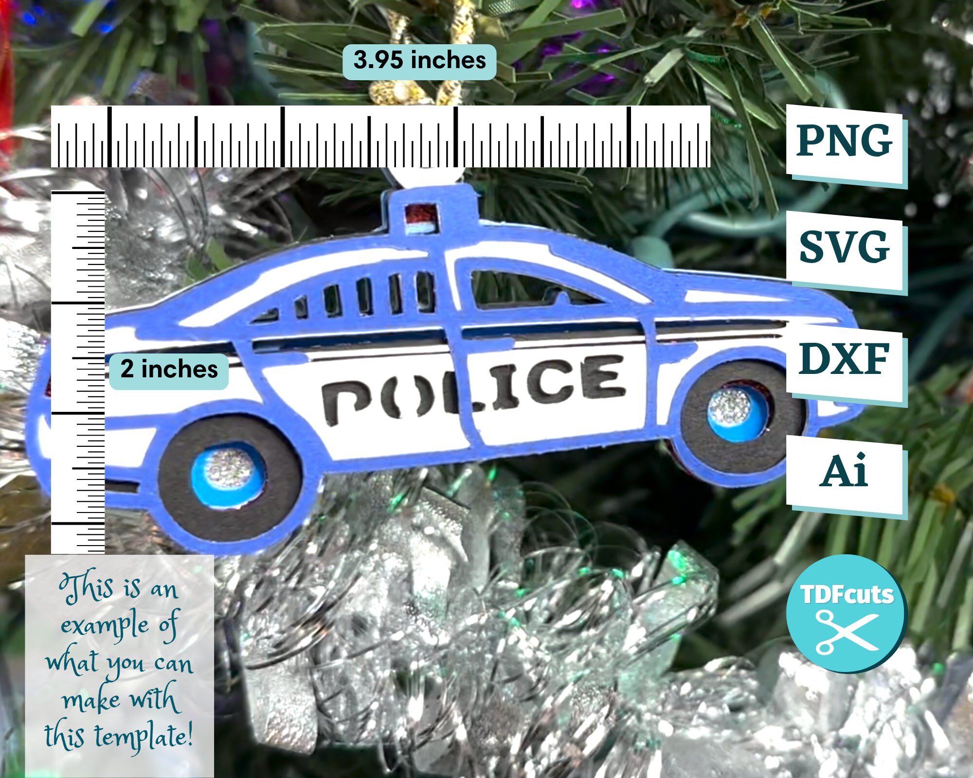 Police Car Ornament Cut File in PNG, SVG, DXF, Ai, Layered Paper ...