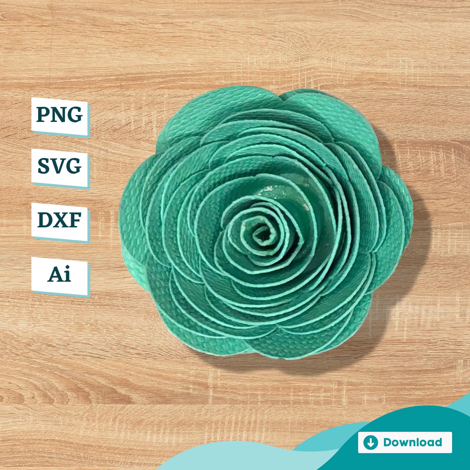 Round Petal Paper Rose Cut File in PNG, SVG, DXF, Ai, Cardstock Stencil ...