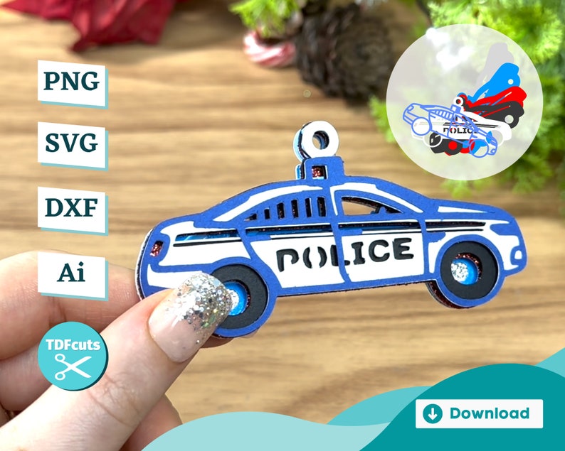 Police Car Ornament Cut File in PNG, SVG, DXF, Ai, Layered Paper ...