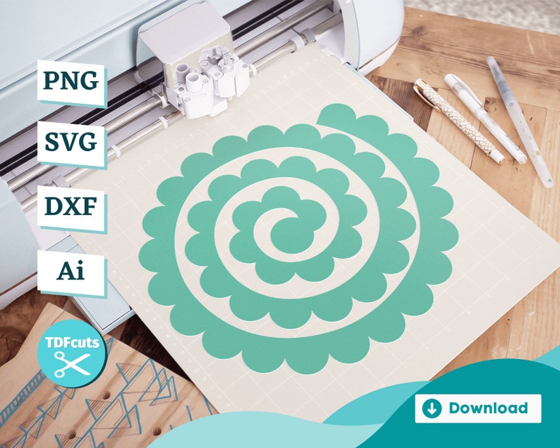 Round Petal Paper Rose Cut File in PNG SVG DXF Ai - Etsy