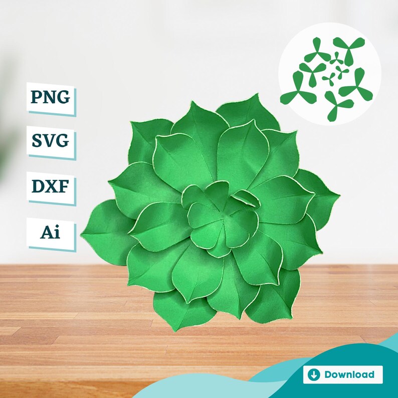 Succulent Layered Petal Paper Cut File in PNG, SVG, DXF, Ai, Cardstock ...