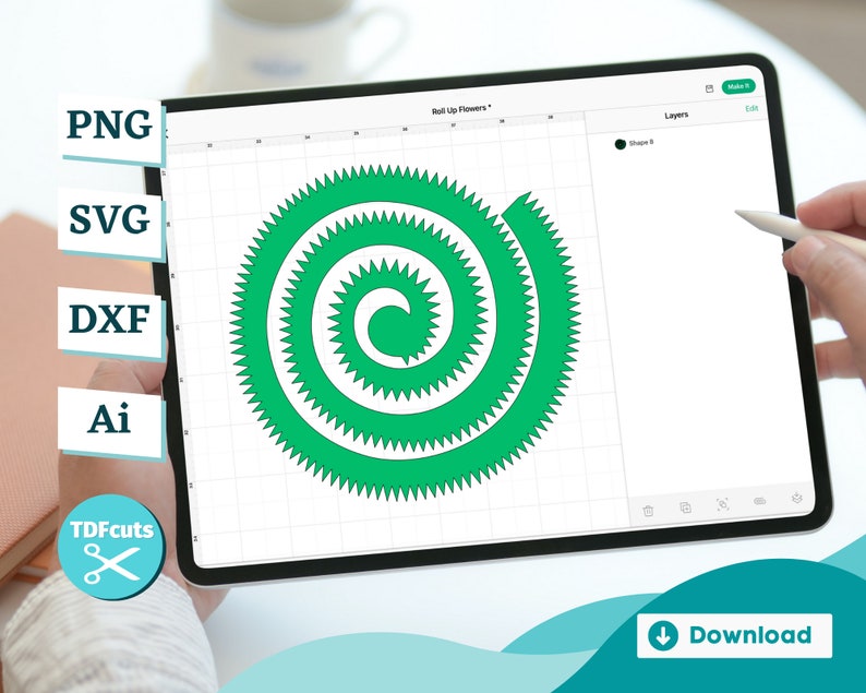 Pointy Petal Paper Rose Cut File in PNG SVG DXF Ai - Etsy