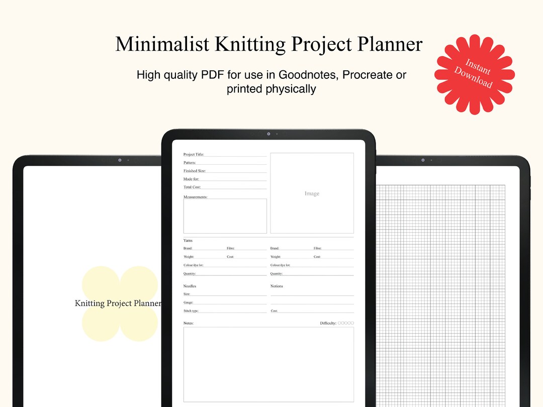 Minimalist Knitting Project Planner, Knitting Companion, Simple ...